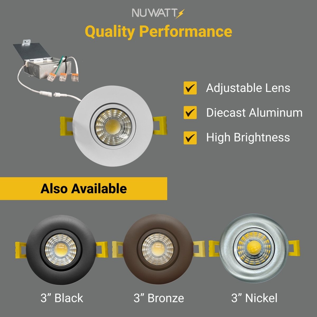 3" White Recessed LED Gimbal Canless Downlight | NuWatt