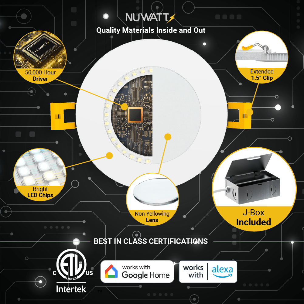 4" Smart Canless LED Recessed Lights Slim Wafer Lights | NuWatt