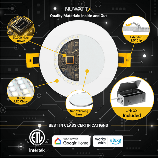 4" Smart Canless LED Recessed Lights Slim Wafer Lights | NuWatt