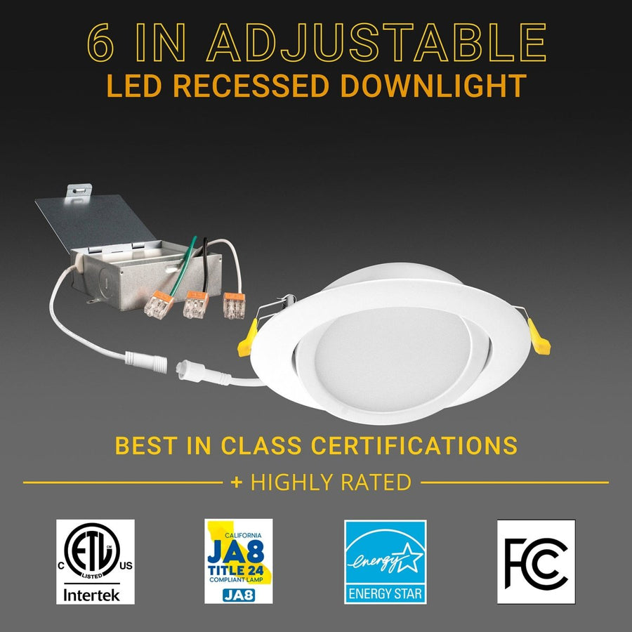 NuWatt 6" Recessed Adjustable Downlight For Vaulted Ceilings