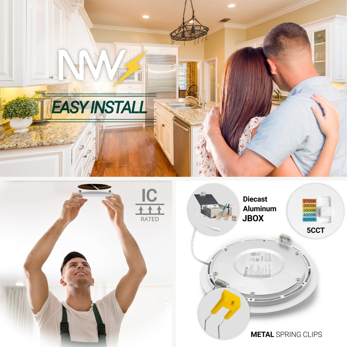 6" White Adjustable Round Recessed Ceiling Light | NuWatt