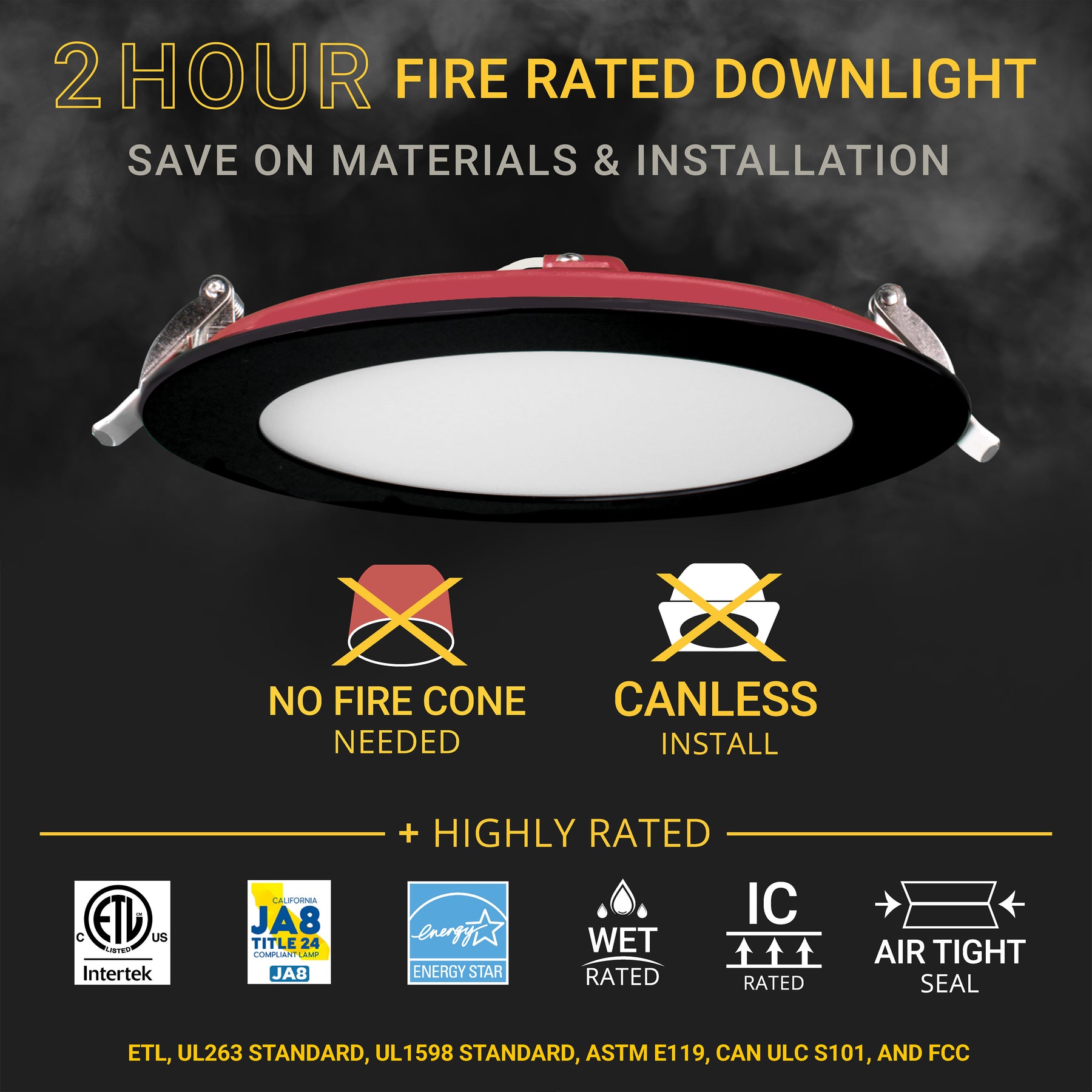 6" Fire Rated Ultra Thin LED Recessed | Black | NuWatt