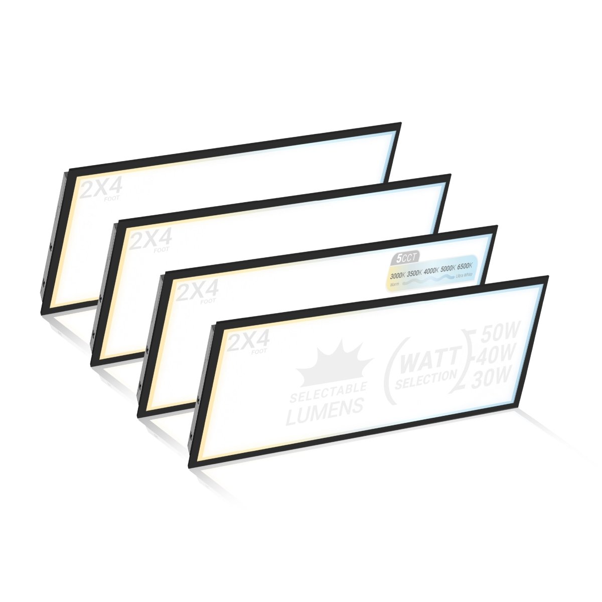 Black 2x4 LED Panel Lights Selectable Lumen & 5CCT for Drop Ceilings