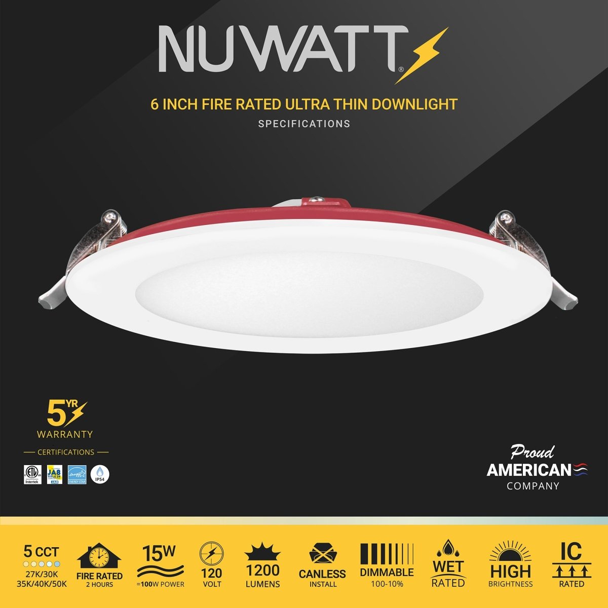 6" 2 Hour FIRE RATED Ultra-Thin LED Recessed Light | NuWatt